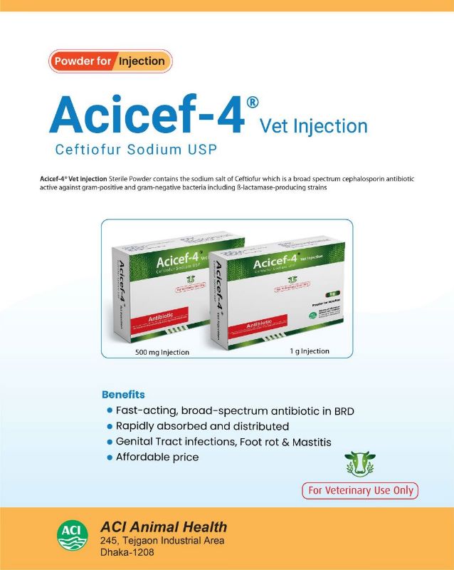 "Acicef-4 Vet Injection – Broad-Spectrum Antibiotic for Cattle | Agromukam"-AgroMukam